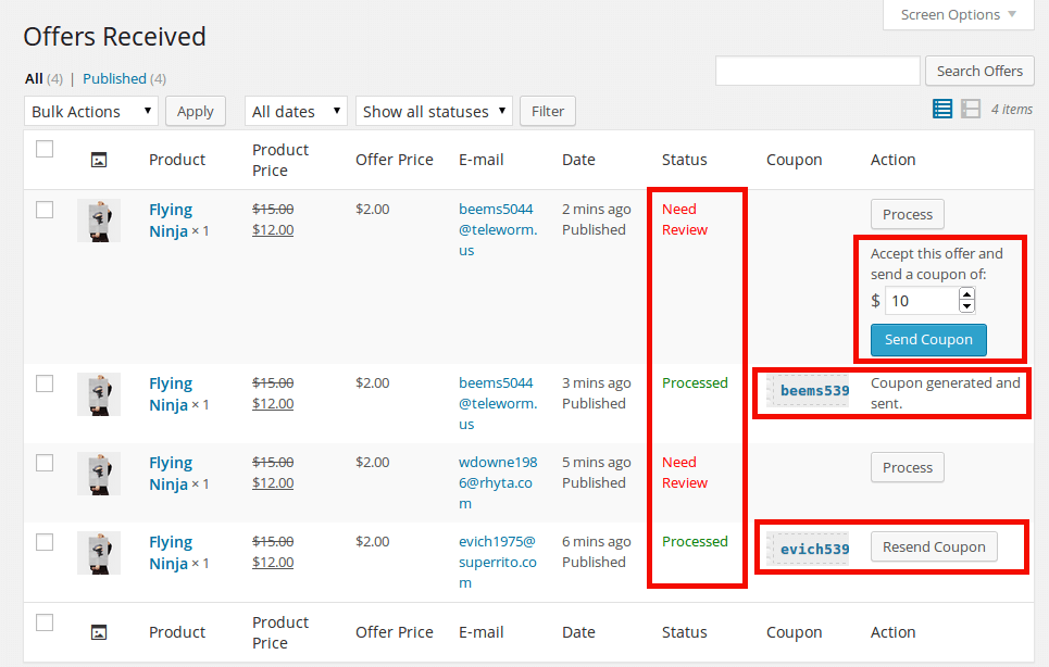 Dashboard for Offer Your Price - StoreApps